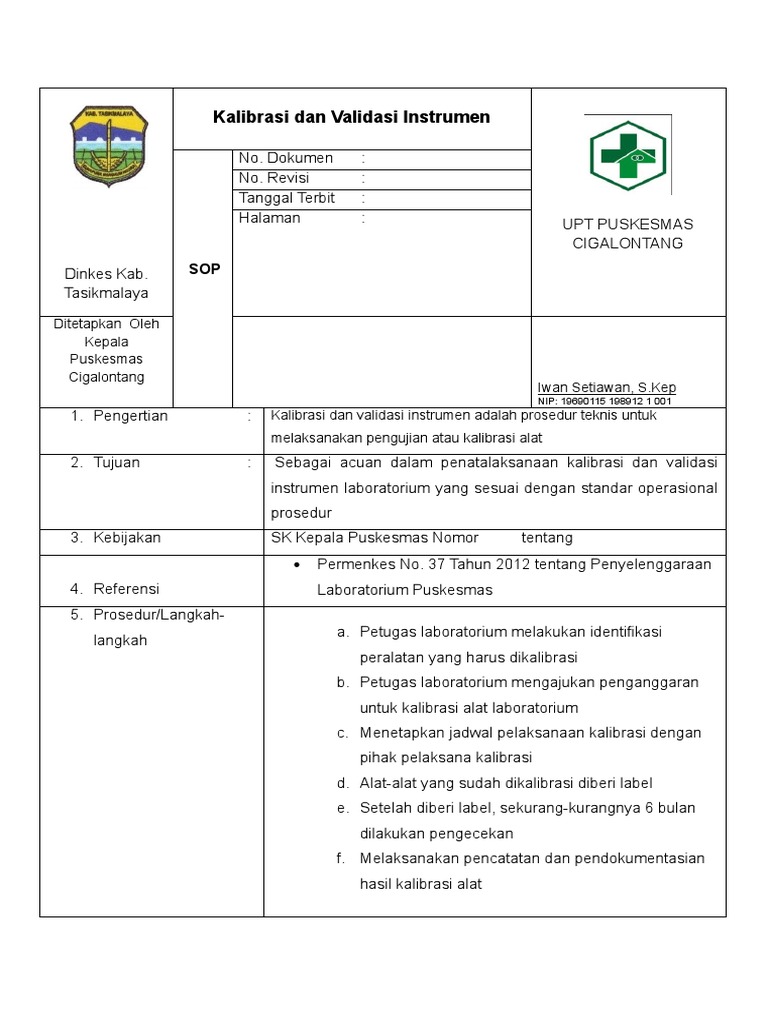 SOP Kalibrasi Dan Vadilasi Instrumen | PDF