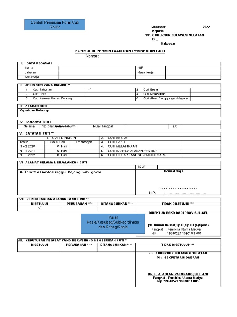 Tata Cara Pengisian Form Cuti Gol Iv Dan Gol Iii | PDF