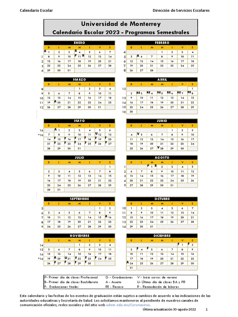 Calendario Escolar 2023 Programa Semestral Ago22 | PDF