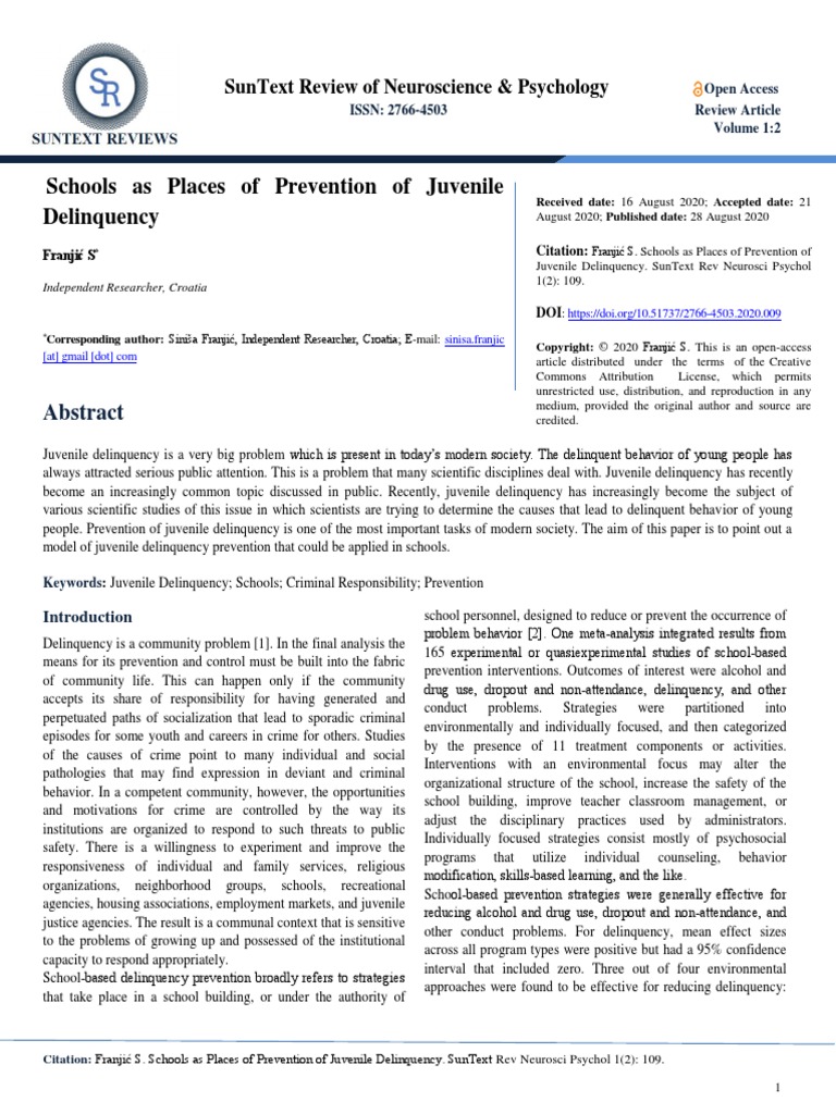 Schools As Places of Prevention of Juvenile Delinq | PDF | Juvenile ...