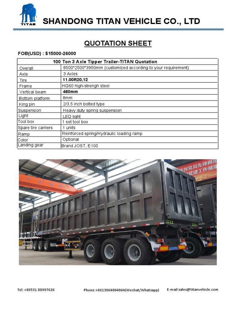 100 Ton 3 Axle Tipper Trailer-TITAN Quotation | PDF | Axle | Semi Trailer Truck