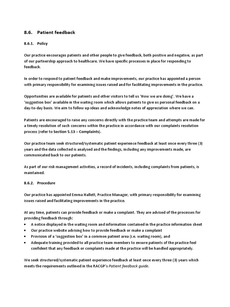 Feedback | PDF | Patient | Health Care