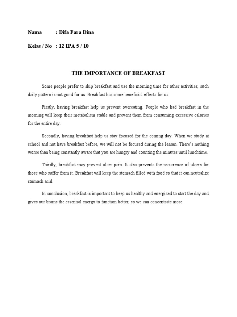 The Importance of Breakfast | PDF