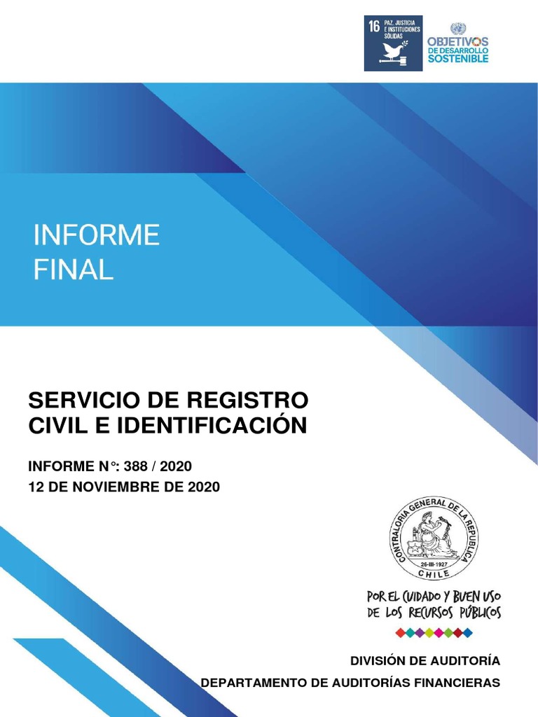 Informe Final 388-2020 Servicio de Registro Civil e Identificación - Sobre Auditoria A Estados ...