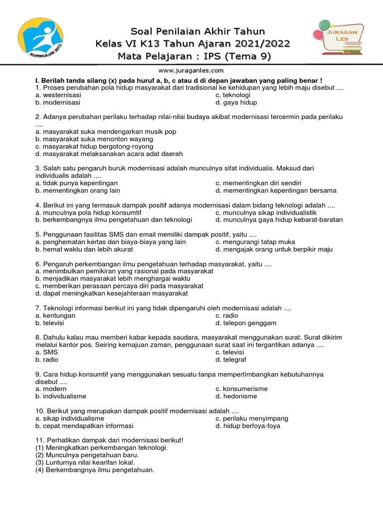 Soal Tematik Kelas 6 Tema 9 Mapel IPS | PDF