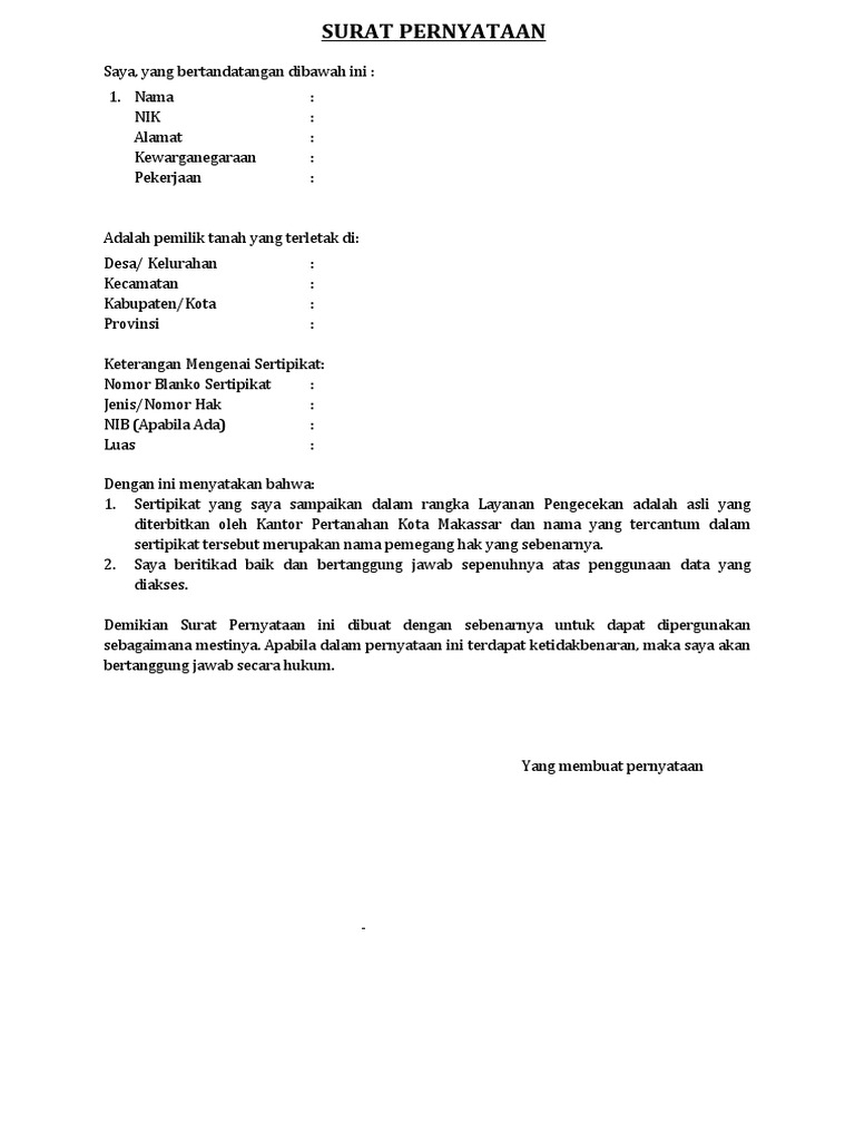 Format Surat Pernyataan Pengecekan | PDF