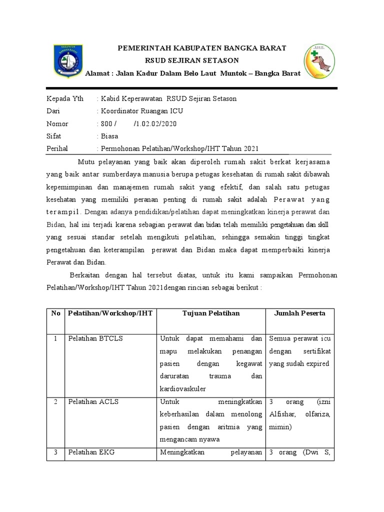 Pengajuan Pelatihan Icu 2021 | PDF
