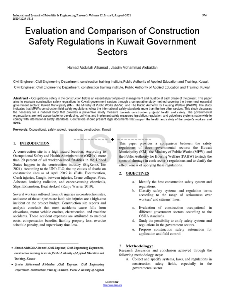 Evaluation and Comparison of Construction Safety Regulations in Kuwait ...