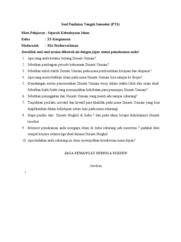 Soal UTS Kelas XI SKI | PDF