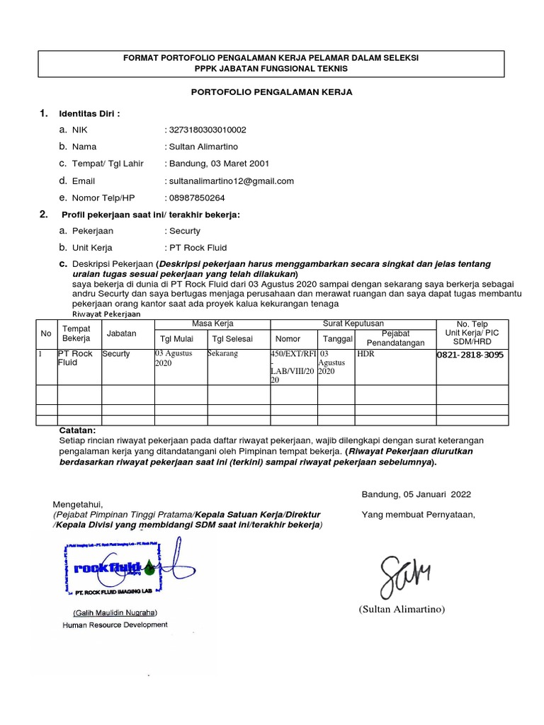 Portofolio + Surat Keterangan Pengalaman Kerja Sultan | PDF
