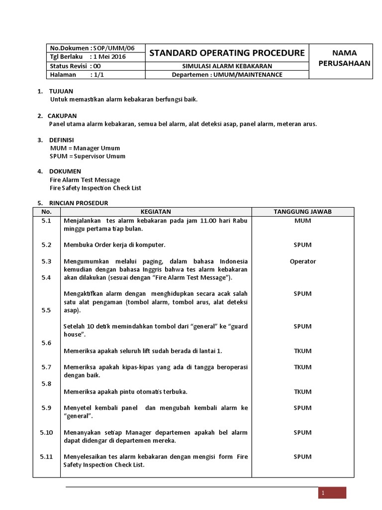 Prosedur Simulasi Alarm Kebakaran | PDF