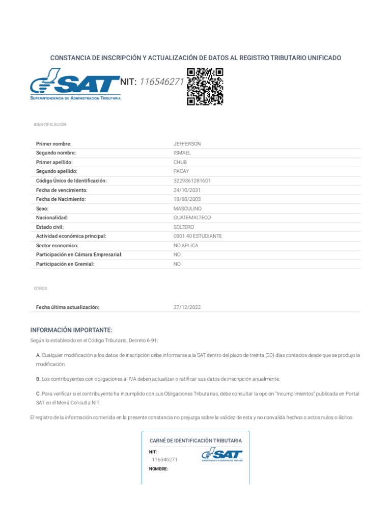 Portal SAT - Constancia de RTU Digital - Guatemala | PDF