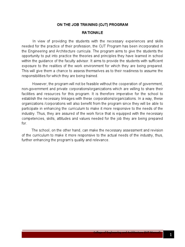 On The Job Training Moa | PDF | Curriculum | Behavior Modification