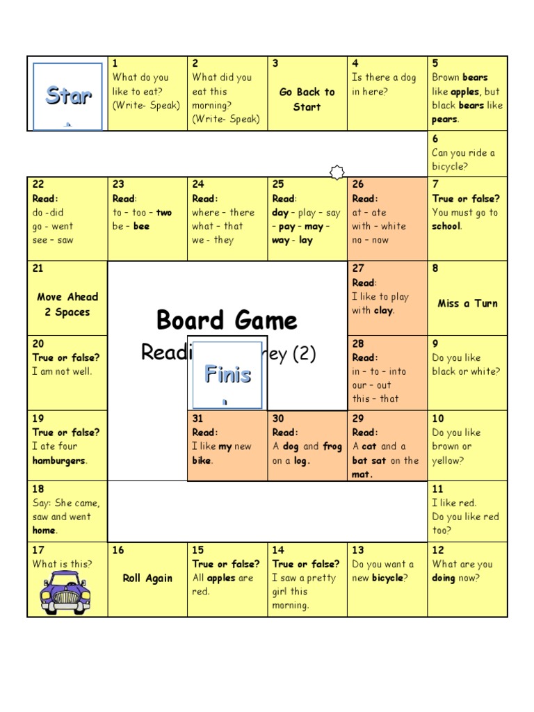 Board Game Reading Journey 2 Dolch Sight Words Pri Fun Activities Games ...