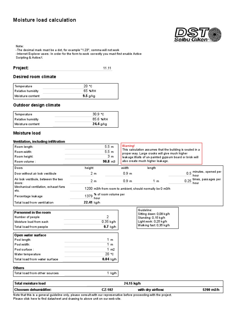 Moisture Load Calculation | PDF | Humidity | Ventilation (Architecture)