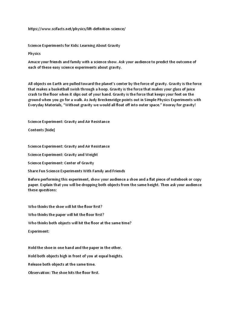 Gravity Experiments for Kids | PDF | Gravity | Weight