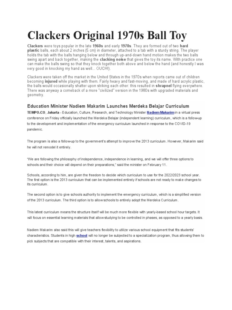 Clackers Original 1970s Ball Toy | PDF | Curriculum