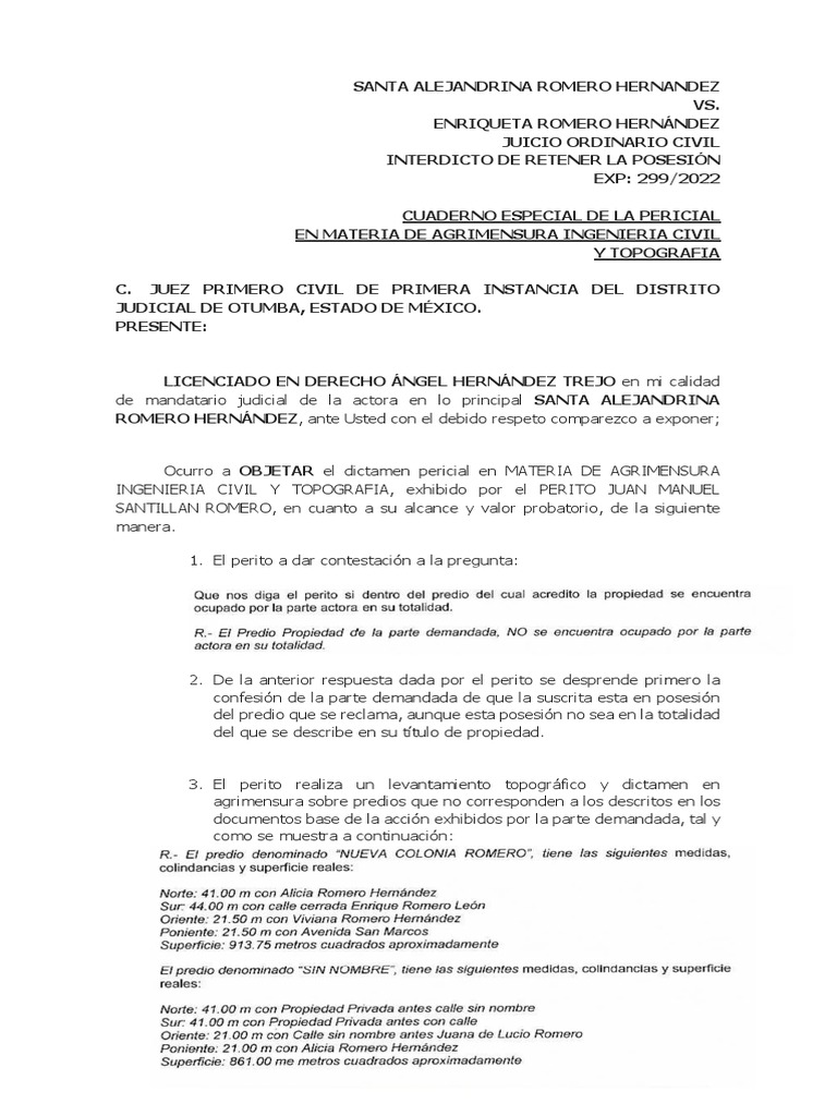 Objeta Dictamen Pericial Exhibido Por La Parte Contraria Cuederno de Pruebas 299 2022 | PDF ...