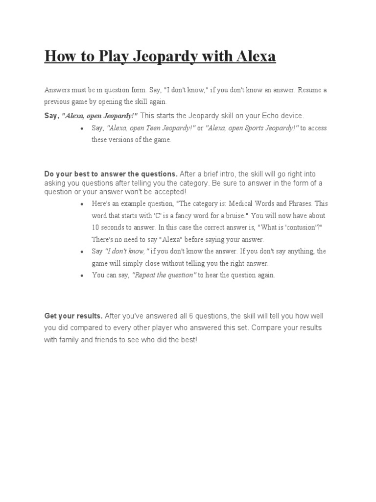 How To Play Jeopardy With Alexa | PDF