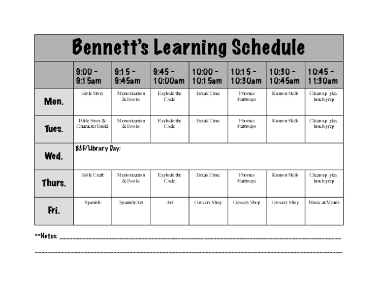 Bennett's Weekly Learning Schedule | PDF | Foreign Language Studies