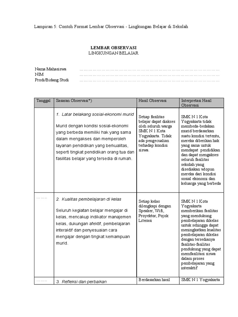 L5 - Lembar Observasi Lingkungan Belajar Di Sekolah | PDF