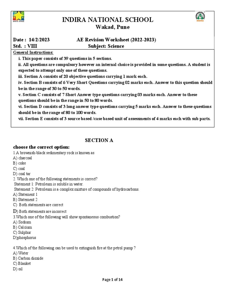 Revision STD 8 Science 2022-23 | PDF | Combustion | Sound