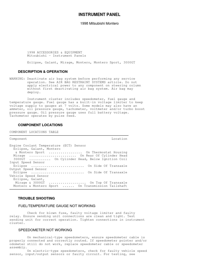 Instrument Panel Component Locations and Troubleshooting Guide for the ...