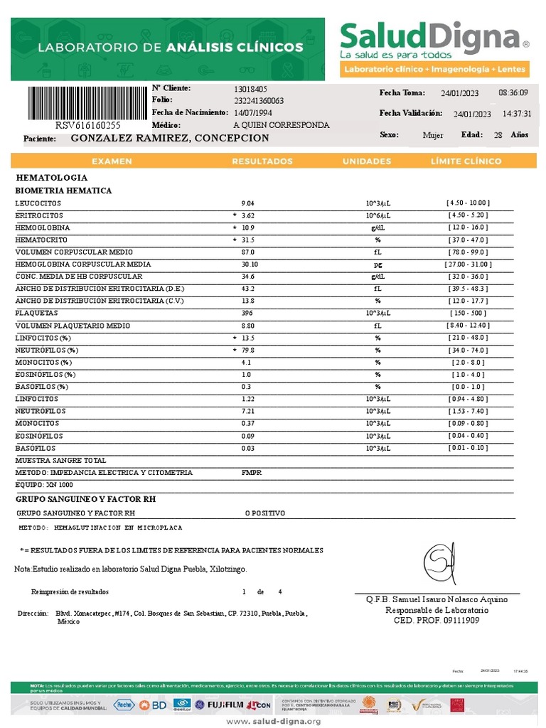 Resultados SaludDigna | PDF | Pruebas medicas | Sangre