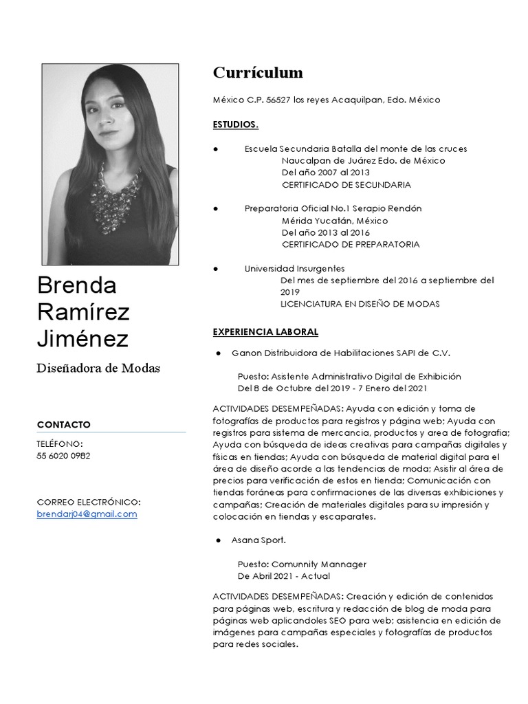 Curriculum Actualizado - Brenda | PDF | Diseño de moda
