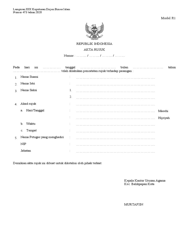 Formulir Akta Rujuk r1 2020 | PDF | Game & Aktivitas