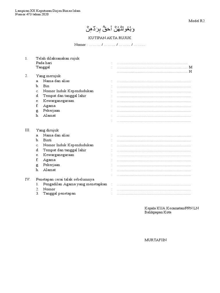 Kutipan Akta Rujuk R2 | PDF