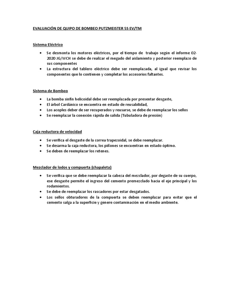 Evaluación de Quipo de Bombeo Putzmeister 5S Ev-Tm | PDF | Tornillo | Ingeniería mecánica