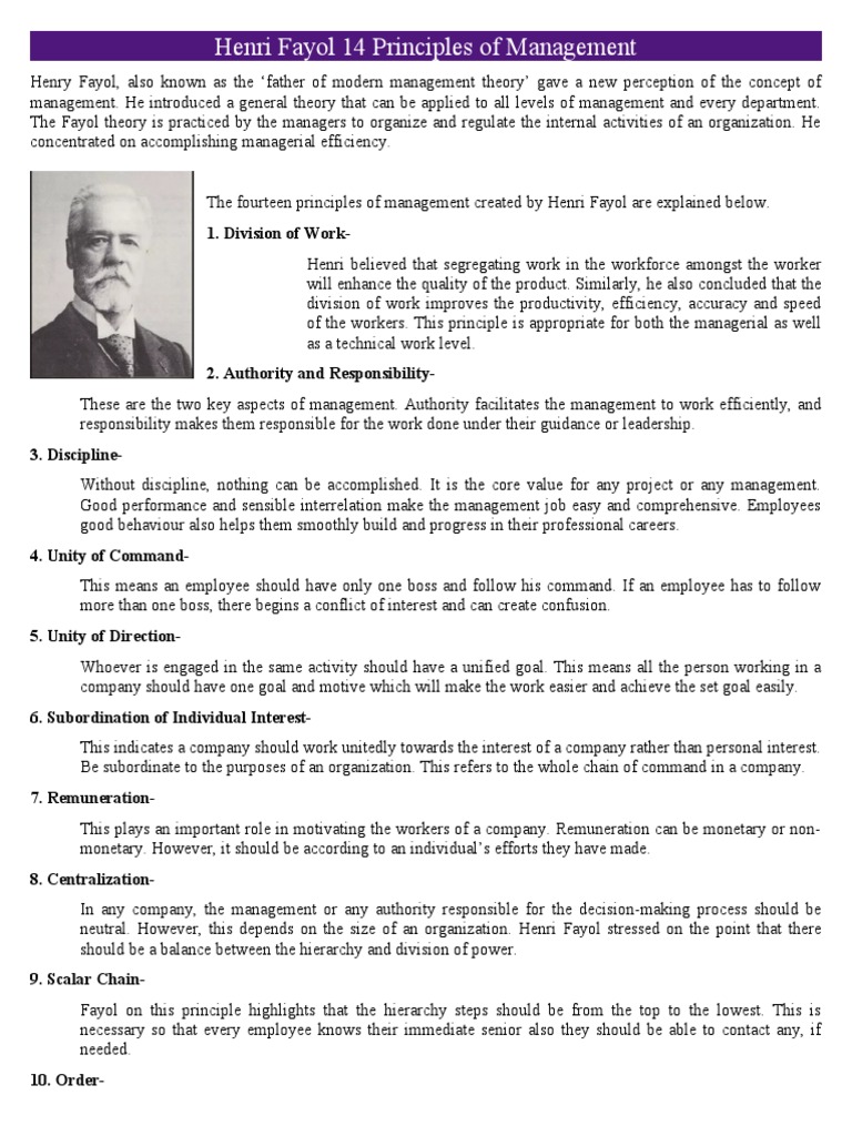 Henri Fayol 14 Principles of Management | PDF | Organizational Behavior ...