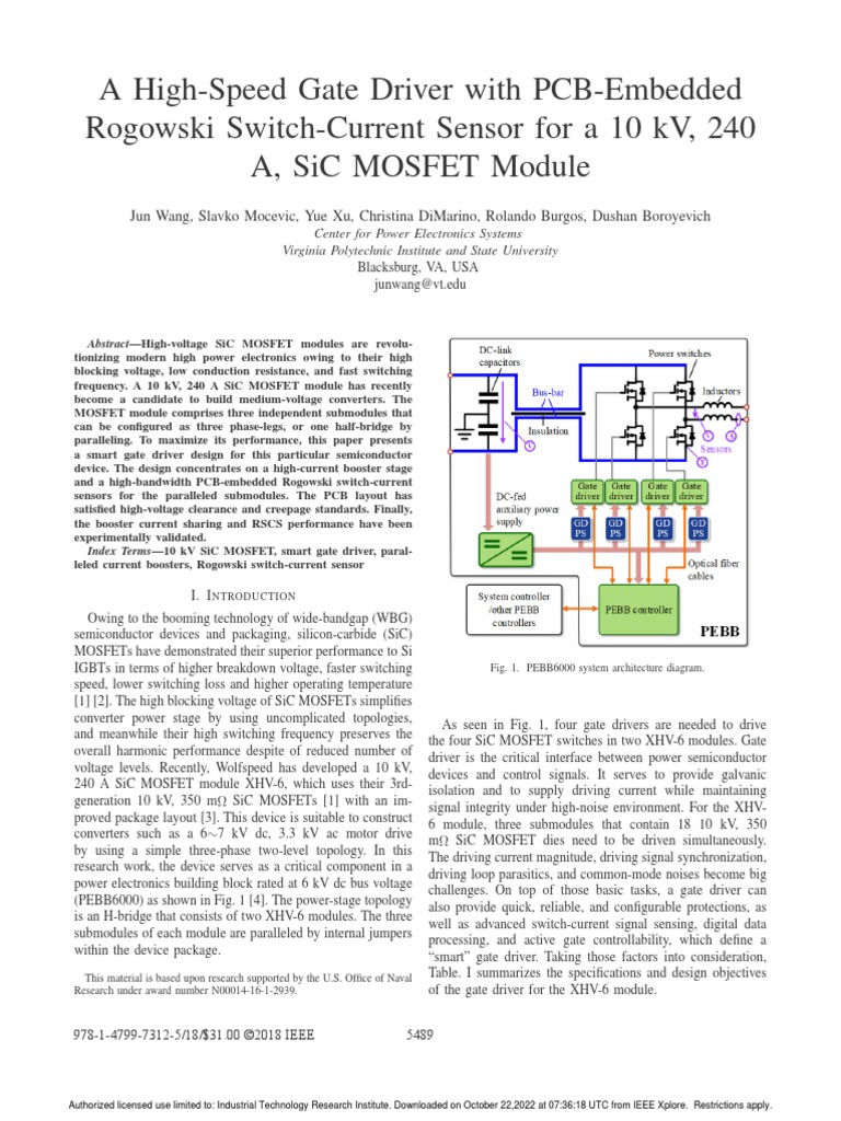 A High Speed Gate Driver With Pcb Embeddedrogowski Switch Current Sensor For A 10 Kv 240a Sic