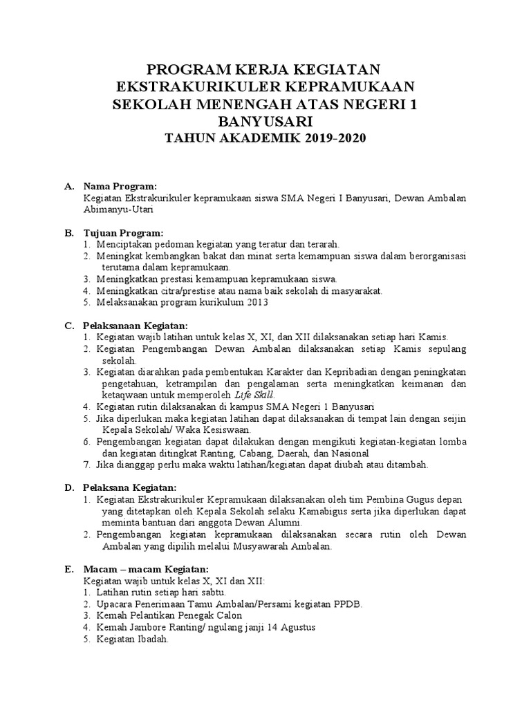 Program Pramuka SMA Banyusari 2019-2020 | PDF