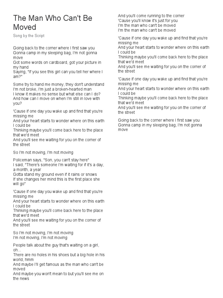 The Man Who Can't Be Moved Lyrics | PDF | Mystery, Thriller & Crime Fiction