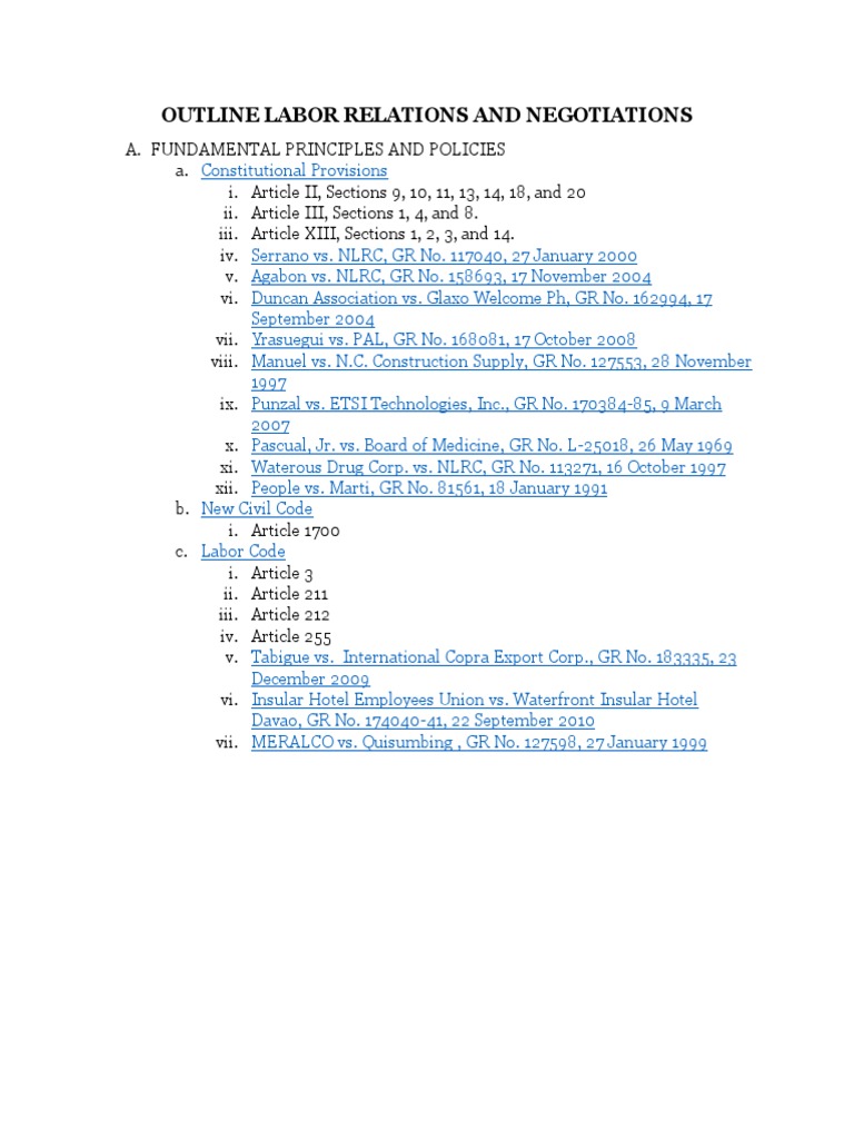 Outline Labor Relations and Negotiations | PDF