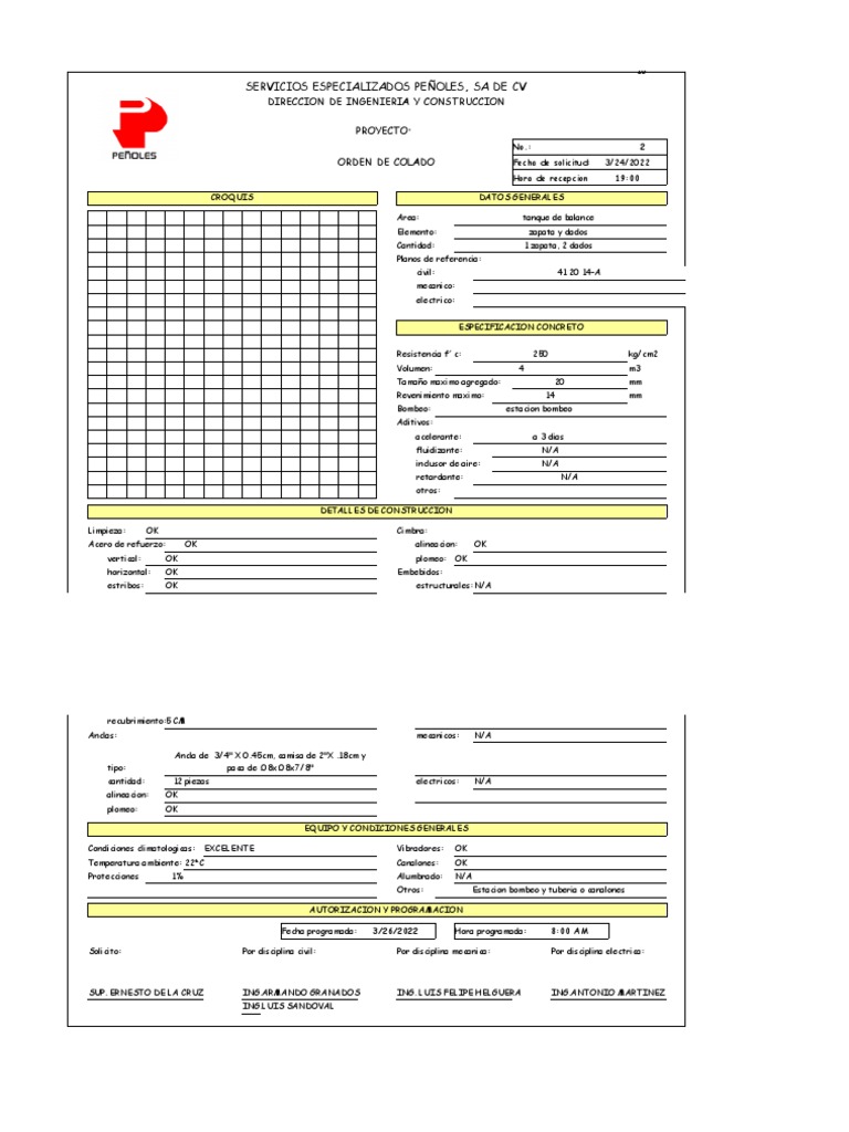 Orden de Colado 2 | PDF