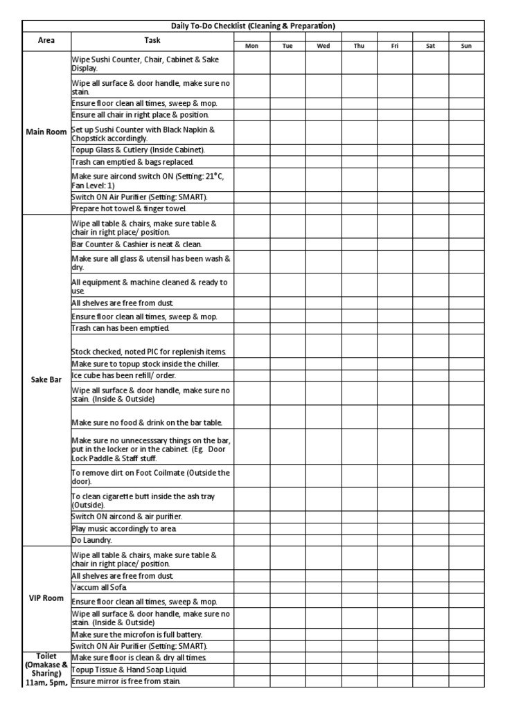 Daily To Do Checklist (Weekly Record) | PDF | Home | Manufactured Goods