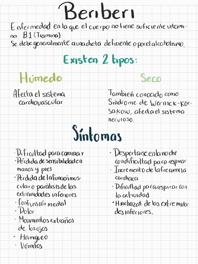 Beriberi Húmedo y Beriberi Seco, Síntomas, Diferencias y Tratamiento | PDF