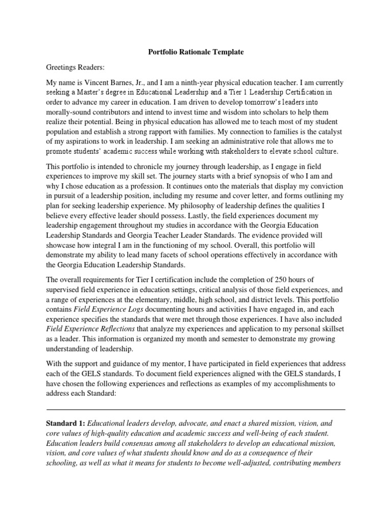 Edld 7738 Portfolio Rationale | PDF | Teachers | Curriculum