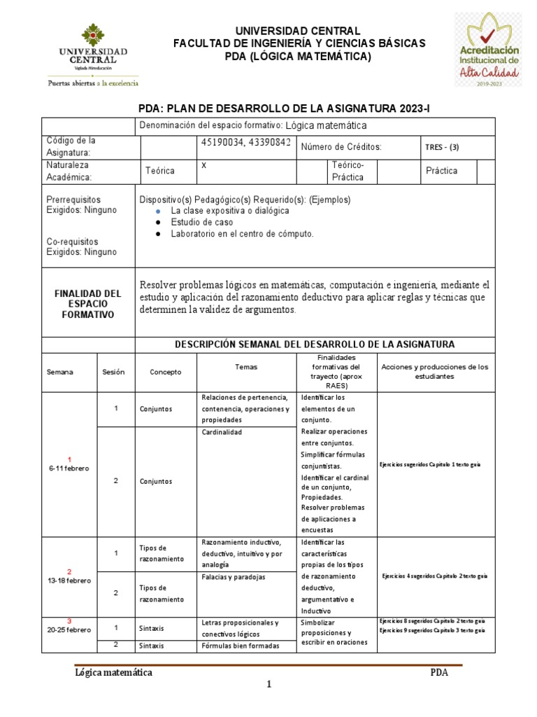 Pda Lógica Matemática-Ficb-2023-1s | PDF | Álgebra de Boole | Enseñanza de matemática