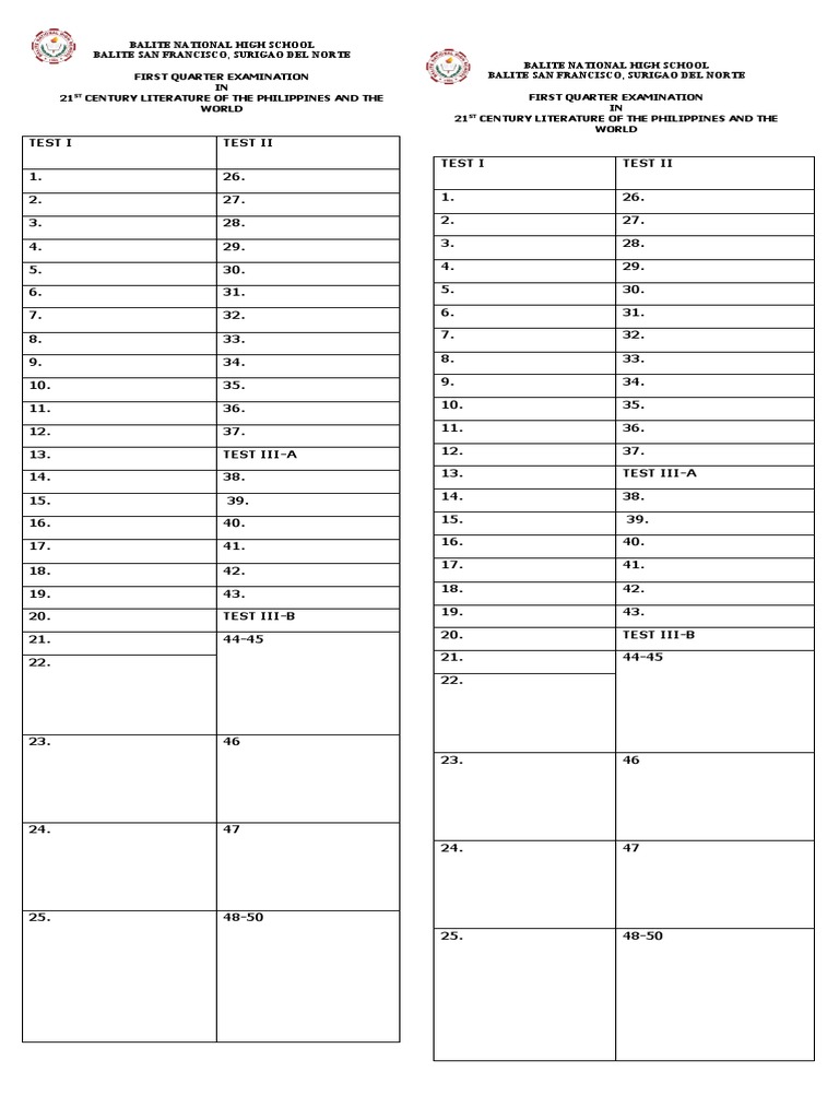 21ST Answer Sheet | PDF