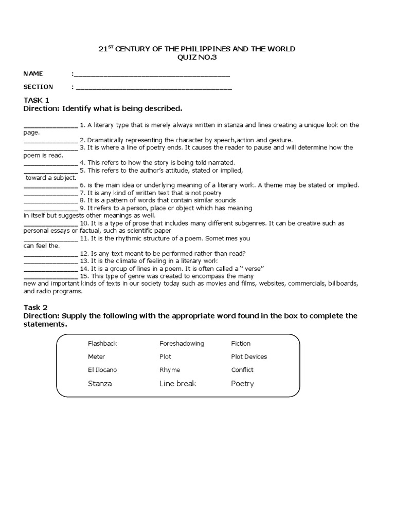 Literature Quiz for Students | PDF | Poetry | Genre