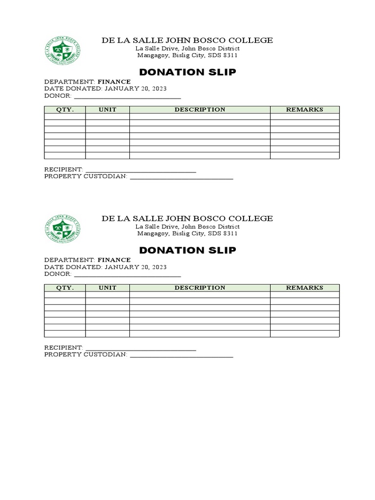 Donation Slip Format | PDF
