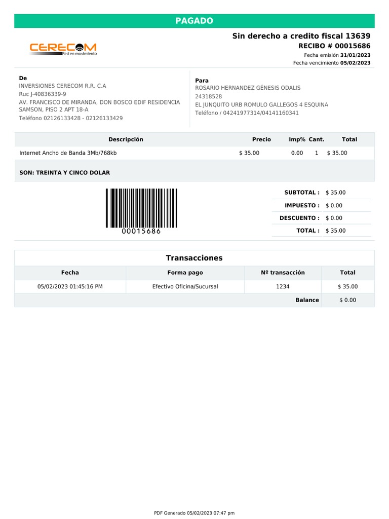 Pagado: Sin Derecho A Credito Fiscal 13639 | PDF