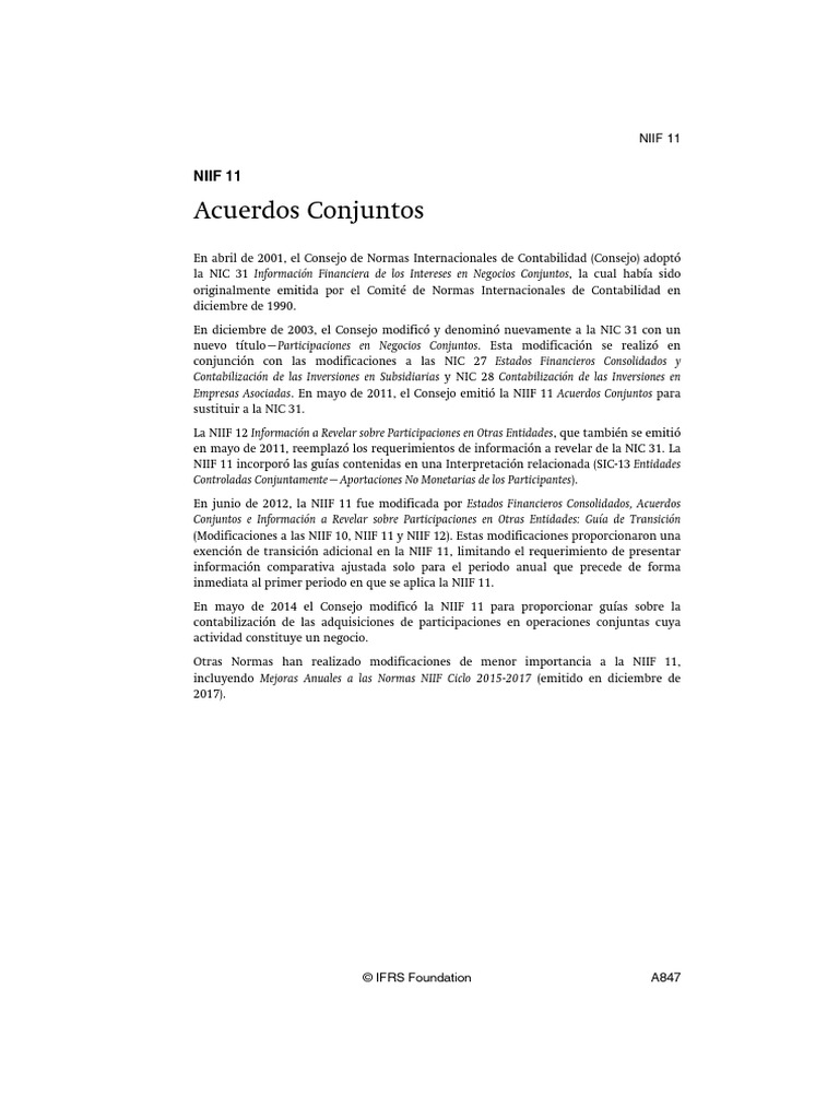 Normas NIIF LIBRO AZUL A 2022-860-905 NIIF 11 Acuerdos Conjuntos | PDF ...