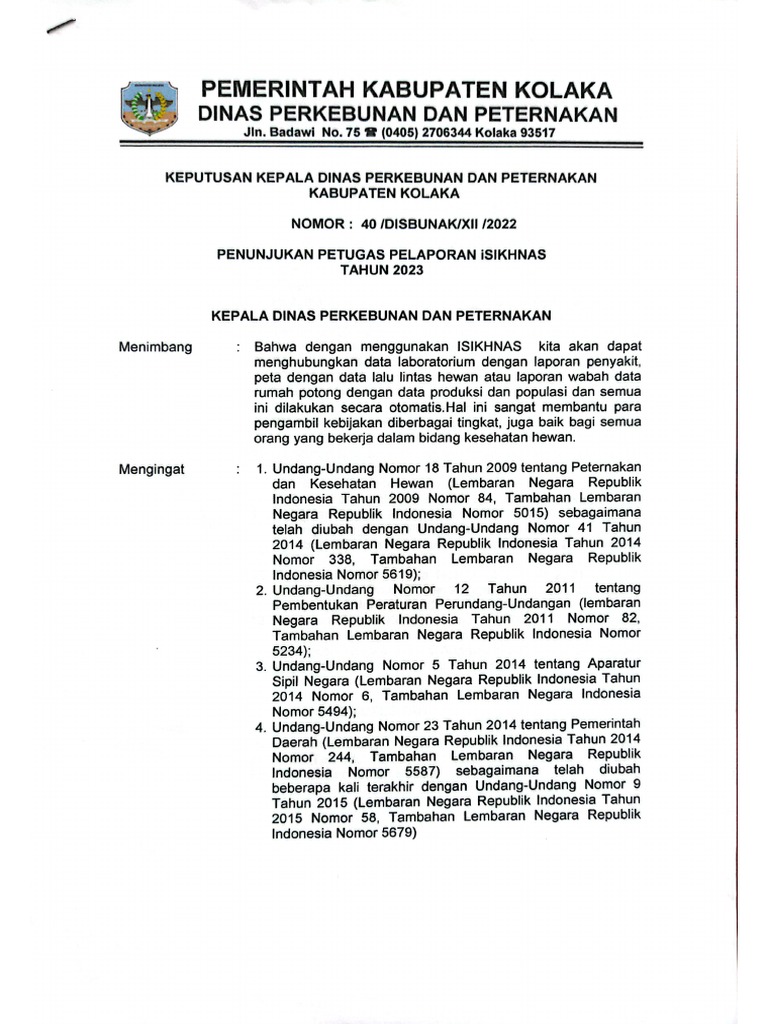 SK Penunjukkan Pelaporan ISikhnas | PDF