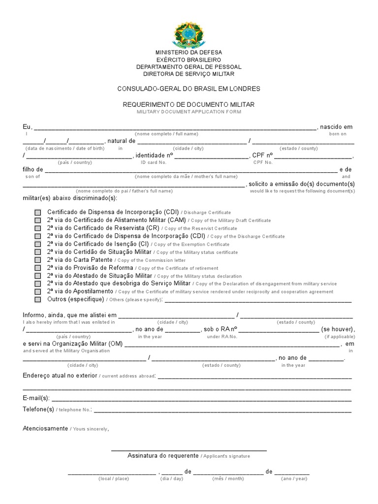Requerimento de Documento Militar | PDF | Sociologia militar | Defesa