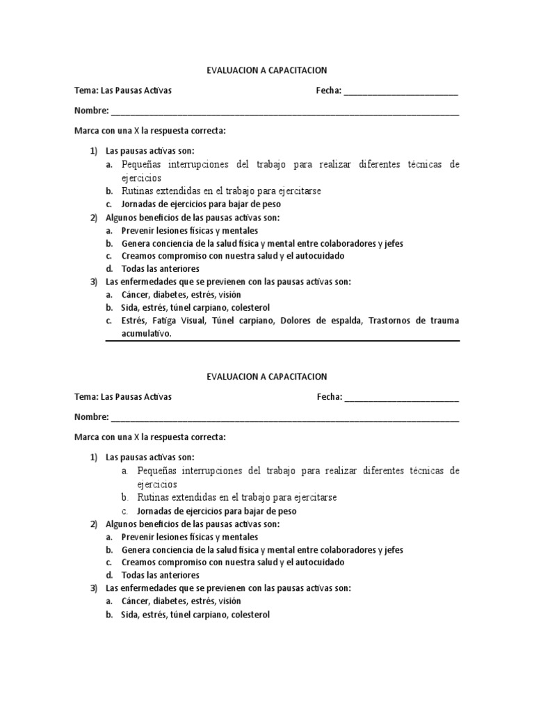 Evaluacion Pausas Activas | PDF